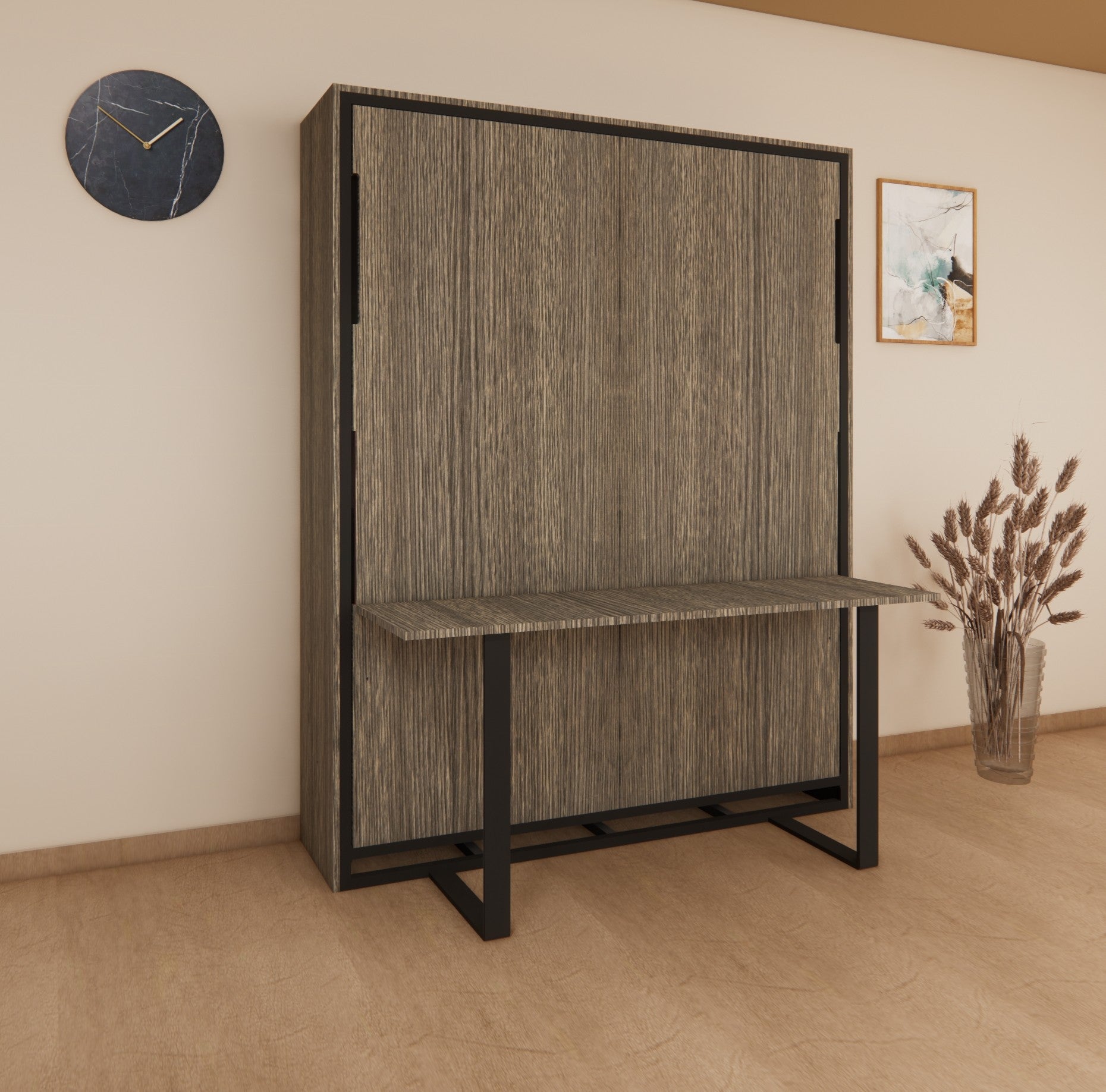 Indiana Wall Bed With Horizontal Study Table Spanish Dark – Krini Furniture